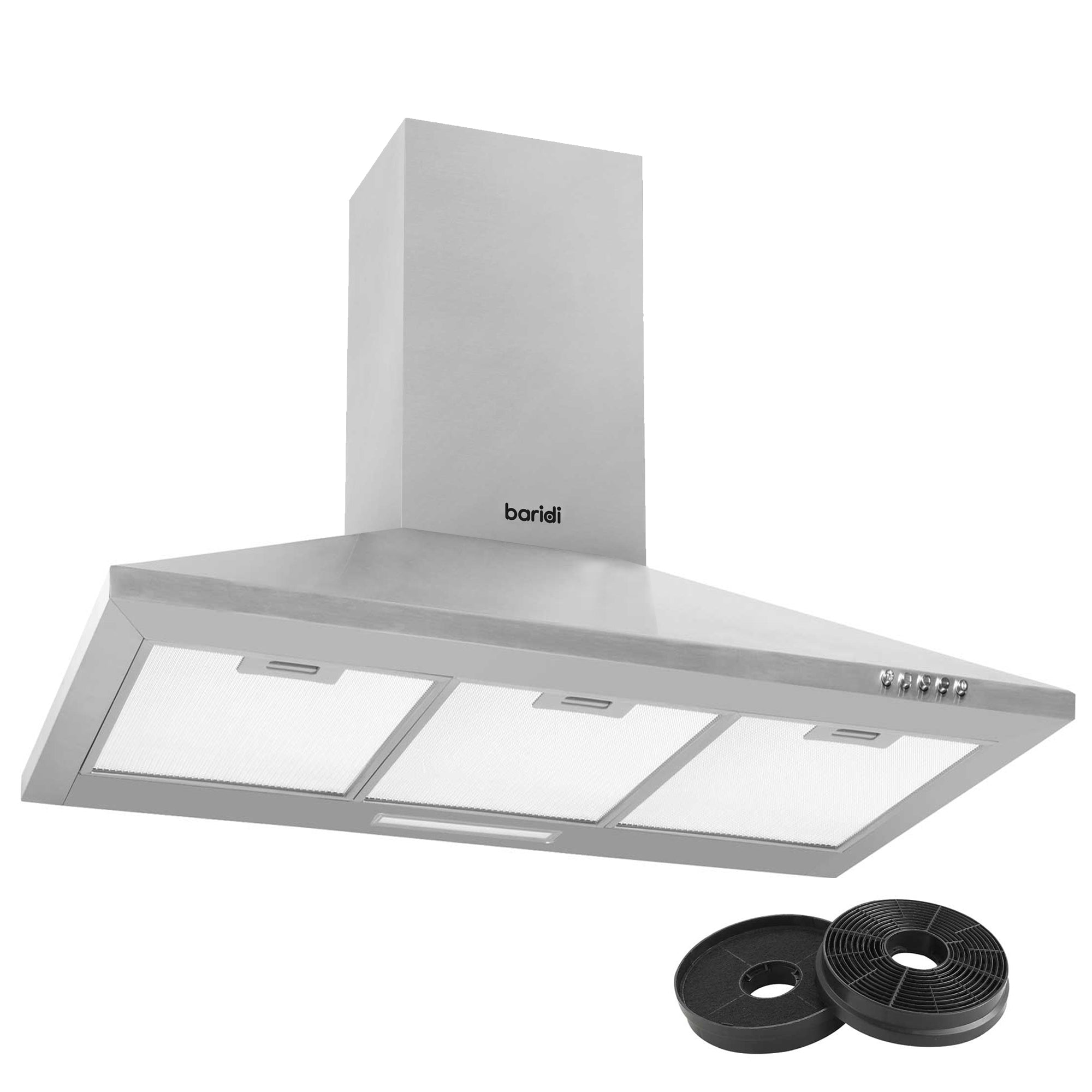 Baridi 90cm Chimney Style Cooker Hood with Carbon Filters, Stainless S