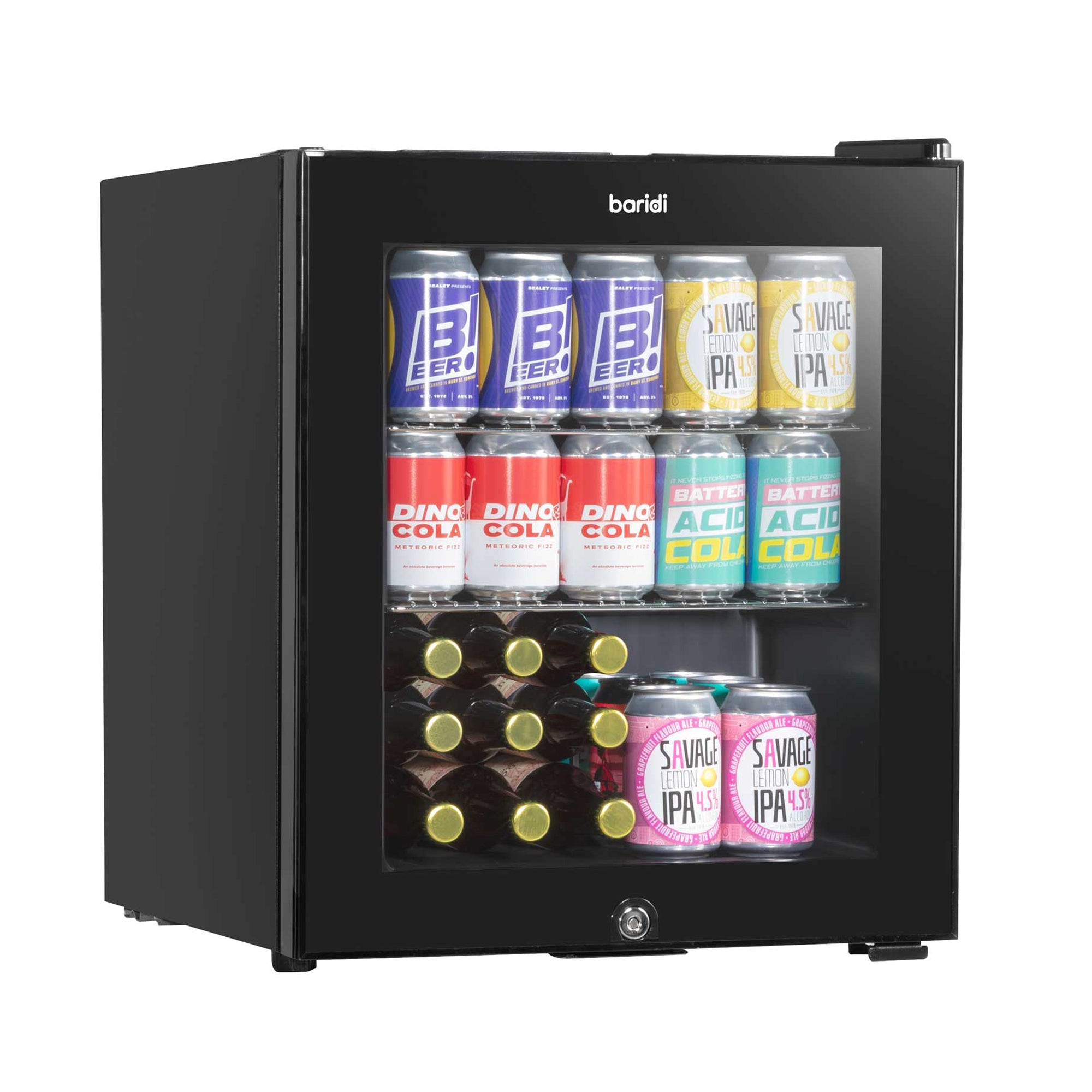 Baridi 50L Mini Drinks & Beer Fridge/Wine Cooler with LED Light, Black