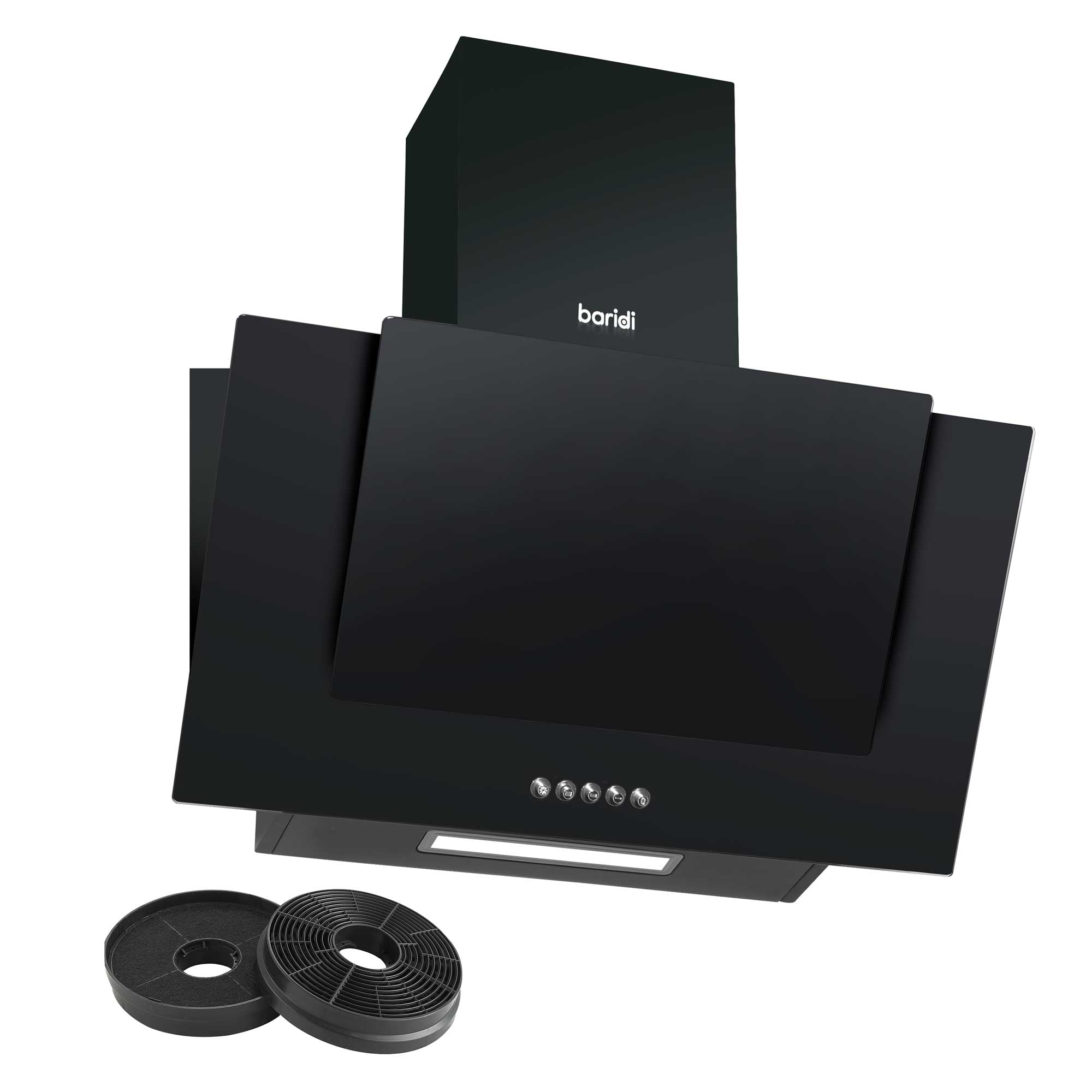 Baridi 60cm Angled Chimney Cooker Hood with Carbon Filters, LED Lamp,