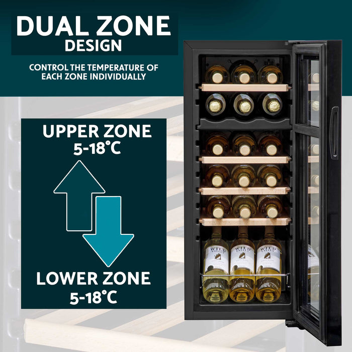 Baridi 18 Bottle Dual Zone Wine Cooler, Fridge with Digital Touch Scre
